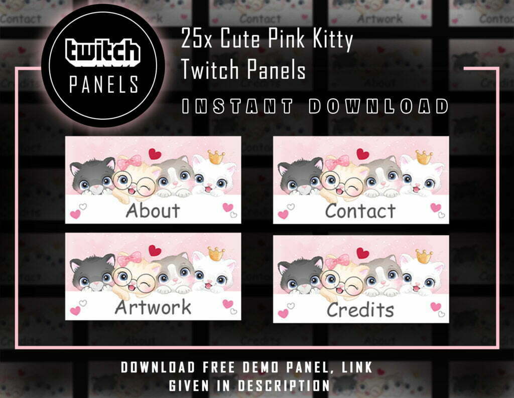 Cute Pink Twitch Panels - 25x Cute Kitty Panels for Streamers