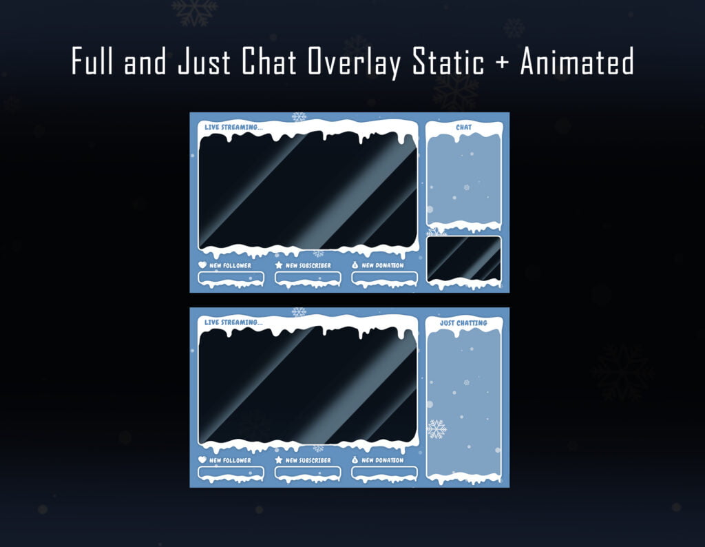Snow Twitch Overlay Package - Winter Streaming Overlay Pack