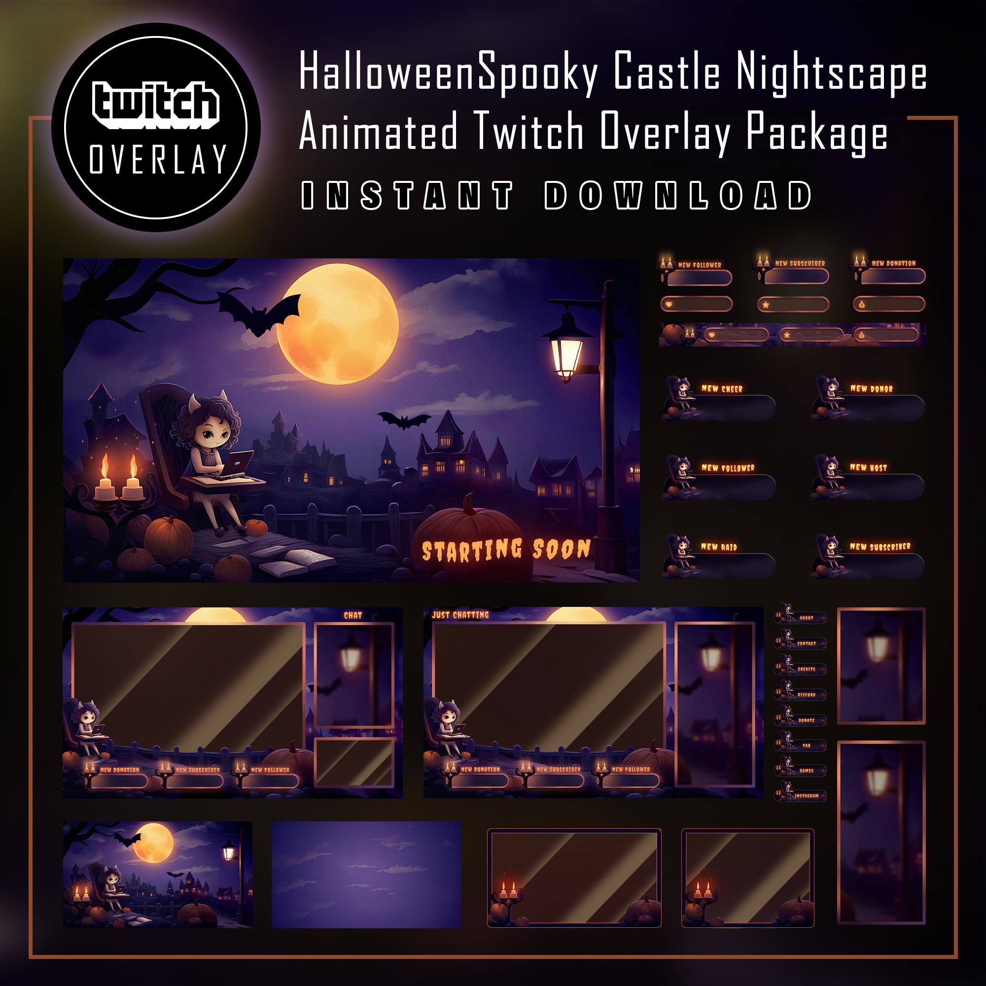 Halloween Twitch Overlay Girly - Spooky Castle Package - DigiSpotter
